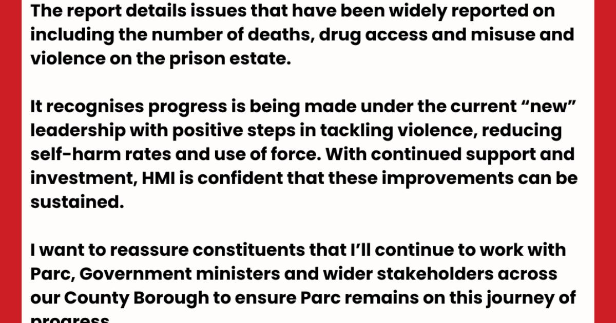 My statement following the inspection of HMP Parc earlier this year ...