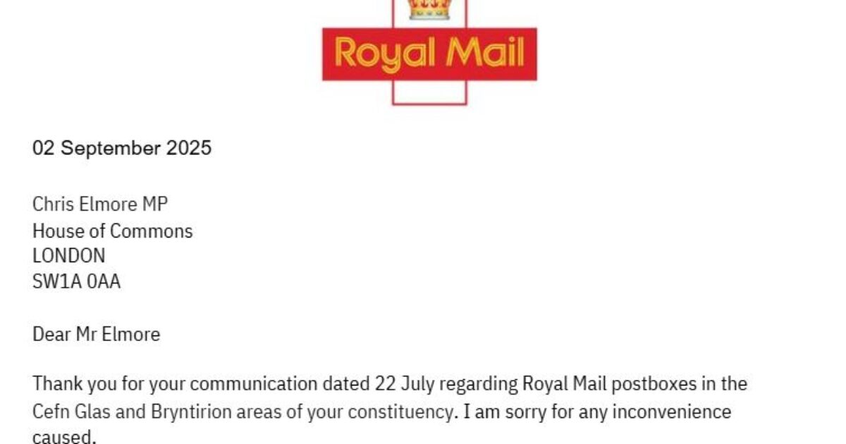 Post Box upgrades in Cefn Glas and Bryntirion… - Chris Elmore MP
